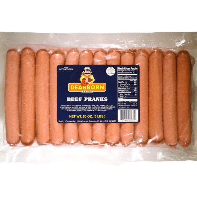 All Beef Skinless Franks 5 to 1 (10 lbs) - Dearborn Brand